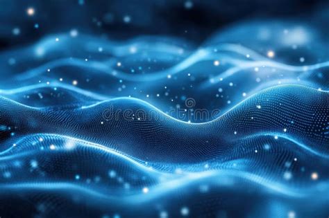 Abstract Blue Waves With Glowing Particles Create A Mesmerizing Digital Ocean Effect Stock