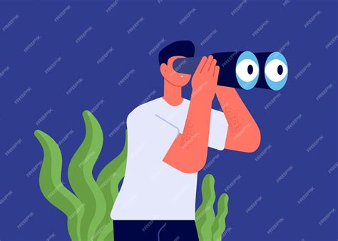 Hombre Mirando En Binocular Mirar Perspectivas Encontrando Recursos O