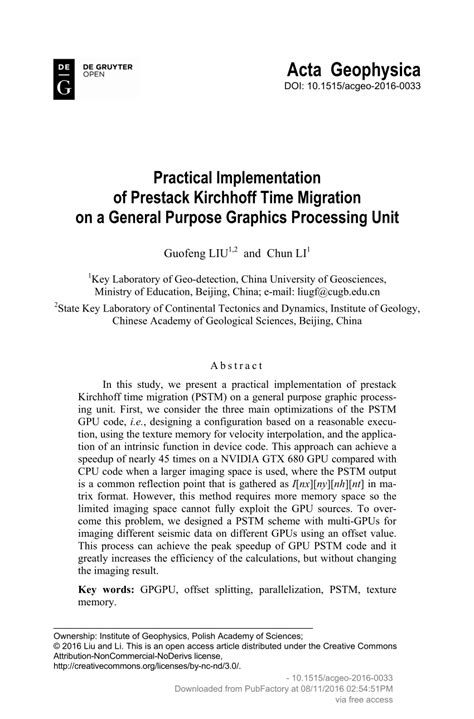 Pdf Practical Implementation Of Prestack Kirchhoff Time Migration On A General Purpose