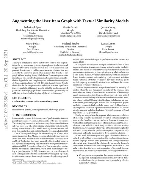 Pdf Augmenting The User Item Graph With Textual Similarity Models
