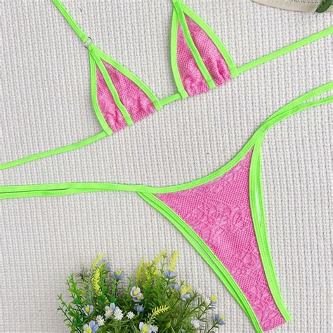 Sexy Neon Tie String Triangle Brazilian Bikini Swimsuit Sunnybikinis