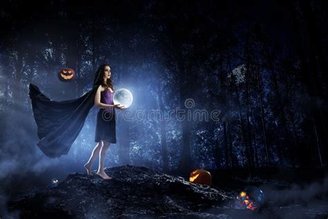 Beautiful Young Woman In Witches Hat And Costume Stock Image Image Of Magic Black 338344637