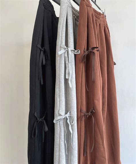 양기모 리본 스트랩 와이드 트레이닝 팬츠 에이블리