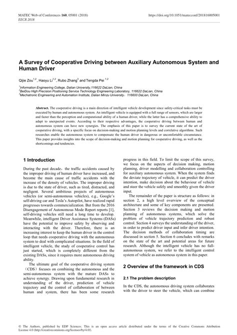 Pdf A Survey Of Cooperative Driving Between Auxiliary Autonomous System And Human Driver