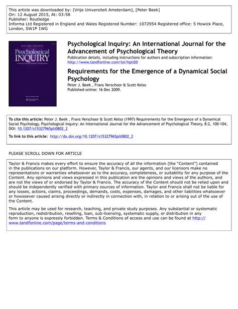 Pdf Requirements For The Emergence Of A Dynamical Social Psychology