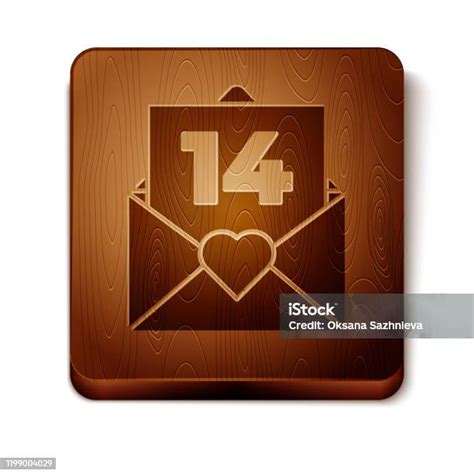 흰색 배경에 고립 된 발렌타인 하트 아이콘갈색 봉투 메시지 사랑 편지 사랑과 로맨스 나무 사각형 버튼입니다 벡터 일러스트레이션 2월에 대한 스톡 벡터 아트 및 기타 이미지