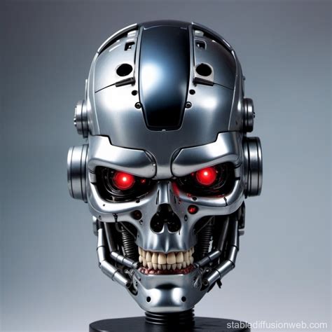 Terminator Robot With Red Eyes Just Above His Head The Large Word Ende Is Hovering In Neon Red