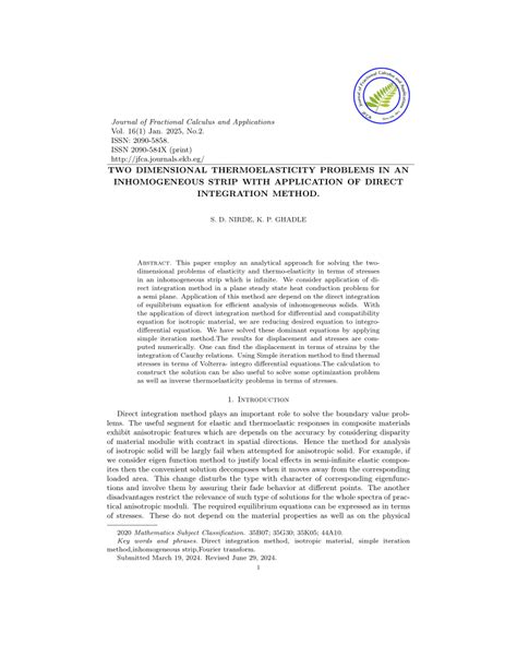 Pdf Two Dimensional Thermoelasticity Problems In An Inhomogeneous Strip With Application Of