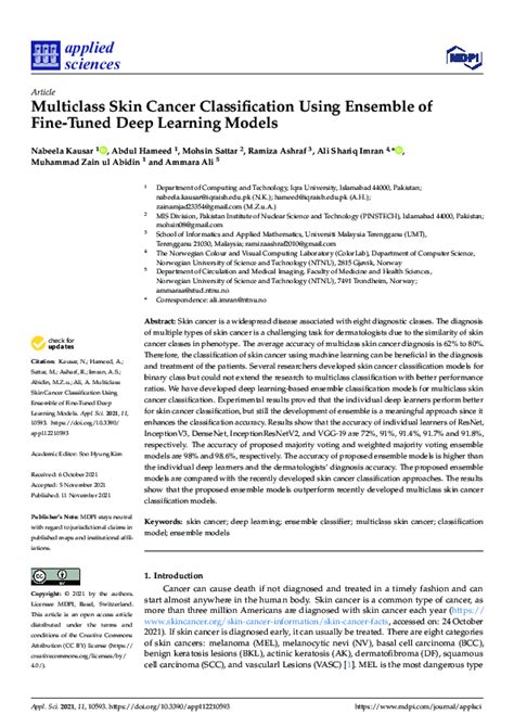 Pdf Multiclass Skin Cancer Classification Using Ensemble Of Fine Tuned Deep Learning Models