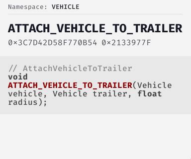 AttachVehicleToTrailer FiveM Natives Cfx Re Docs