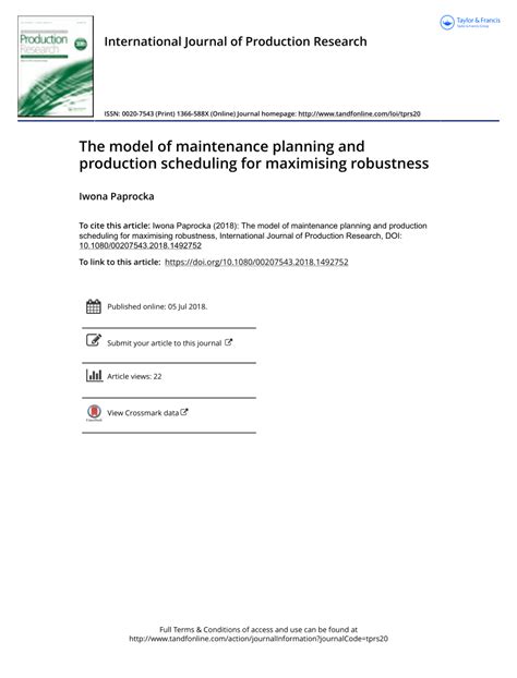 Pdf The Model Of Maintenance Planning And Production Scheduling For