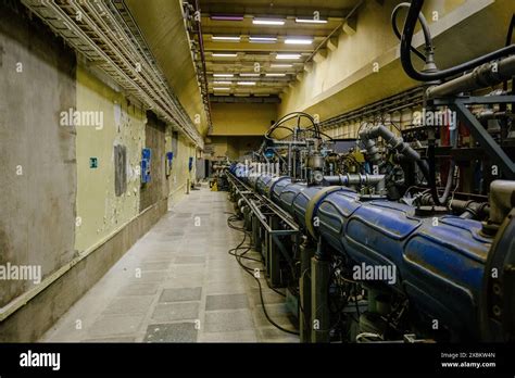 Large Metal Tube Of Particle Accelerator With Connected Pipes Old Physical Laboratory Building