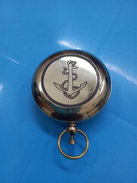 Brass Silver Vintage Anchor Etching Compass For Measuring Direction