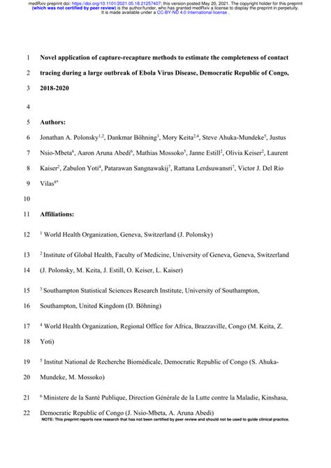 Pdf Novel Application Of Capture Recapture Methods To Estimate The
