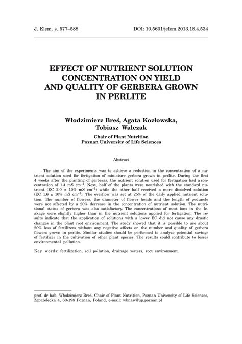 Pdf Effect Of Nutrient Solution Concentration On Yield And Quality Of