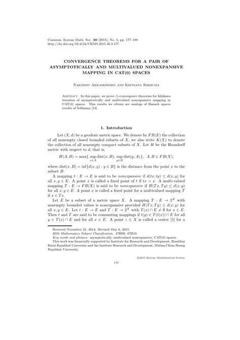 Pdf Convergence Theorems For A Pair Of Asymptotically And Multivalued Nonexpansive Mapping In
