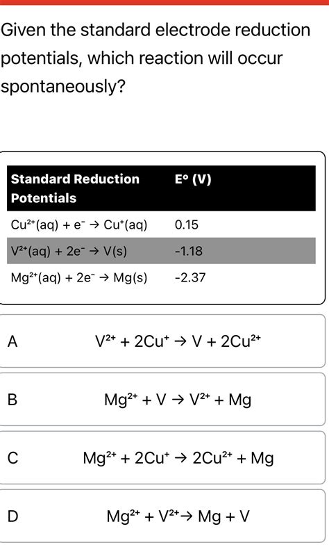 Given The Standard Electrode Reduction Studyx