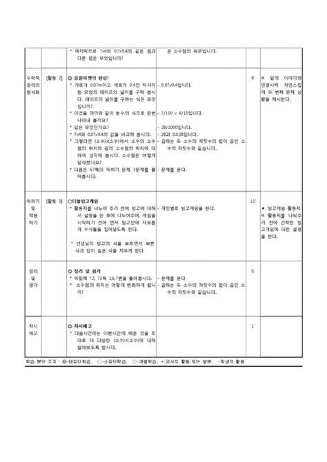 교육학 초등 5학년 수학과 교수 학습 과정안 소수의 곱셈 인문교육