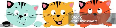 바탕 화면 뒤에서 들여다 보는 세 귀여운 고양이 벡터 플랫 디자인 아이콘 일러스트 가축에 대한 스톡 벡터 아트 및 기타 이미지 가축 고양이 새끼 고양잇과 Istock
