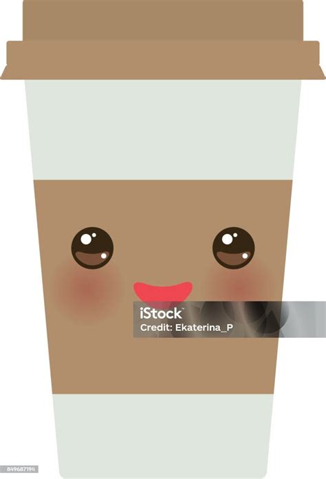 갈색 모자와 컵 홀더를 가진 종이 열 커피 컵에 커피를 테이크 아웃 귀여운 눈과 미소 격리 흰색 바탕에 귀여운 얼굴입니다 벡터 0명에 대한 스톡 벡터 아트 및 기타 이미지