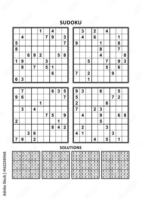 Four Sudoku Puzzles Of Comfortable Easy Yet Not Very Easy Level On A4 Or Letter Sized Page