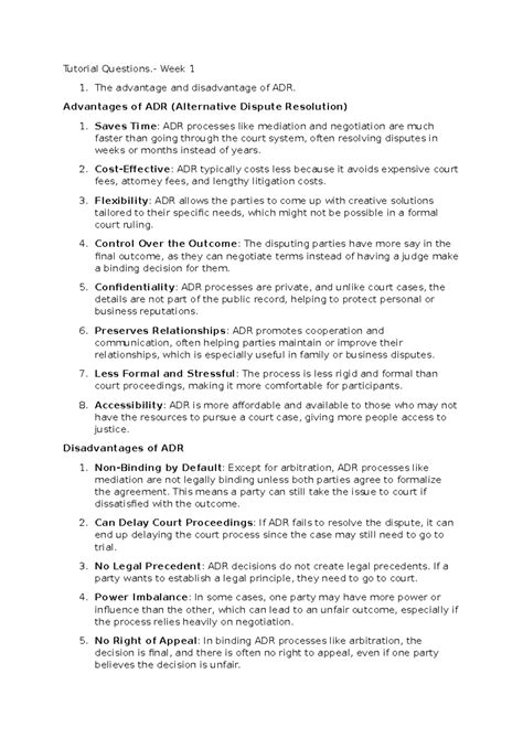Adr Advantage And Disadvantage Tuto 1 Tutorial Questions Week 1 1
