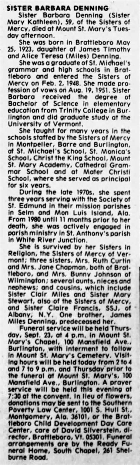 Sr Barbara Denning 1923 1982 Find A Grave äreminne