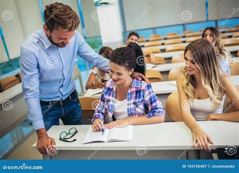Tutor Teaching University Students In Classroom Stock Image Image Of