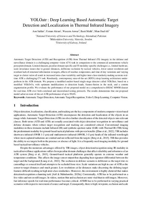 Pdf Yoloatr Deep Learning Based Automatic Target Detection And Localization In Thermal