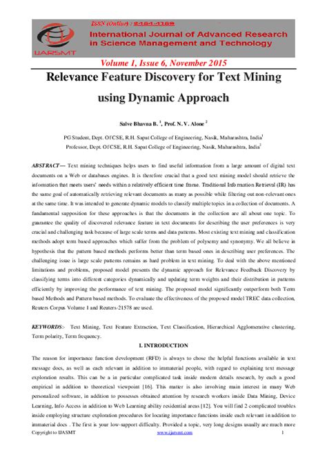 Pdf Relevance Feature Discovery For Text Mining Using Dynamic Approach