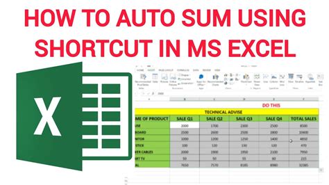 Easiest Way To Auto Sum In Ms Excel Using Shortcut Key Youtube