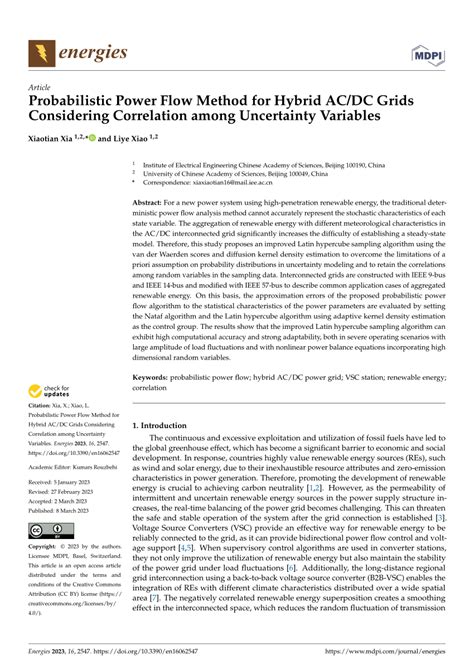 PDF Probabilistic Power Flow Method For Hybrid AC DC Grids Considering Correlation Among