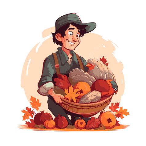 신선한 가을 잎과 과일로 가득 찬 바구니를 든 만화 남자 벡터 추수 감사절 클립 아트 만화 Png 일러스트 및 벡터 에 대한 무료 다운로드 Pngtree
