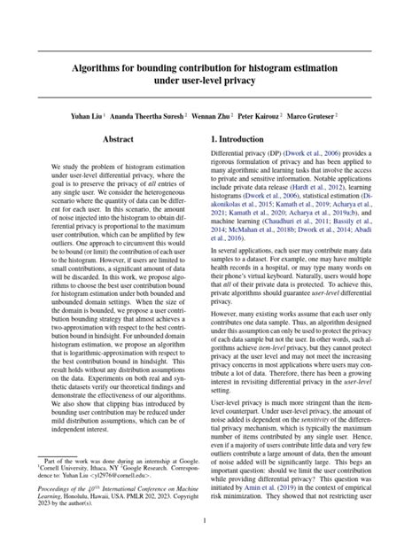 User Level Differentially Private Histograms Icml2023 Pdf Histogram Logarithm