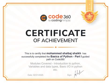 Python Programming Codingninjas Learningjourney Certificate