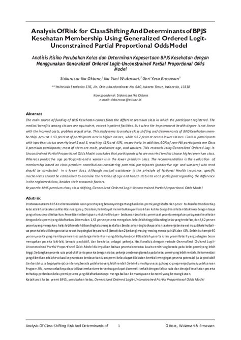 Pdf Analysis Of Risk For Class Shifting And Determinants Of Bpjs