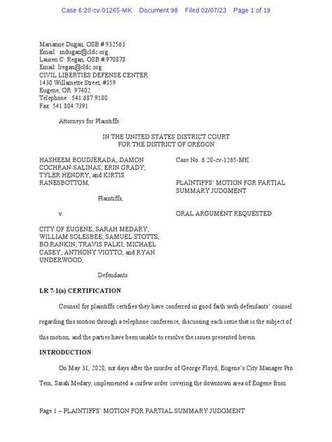 Motion For Partial Summary Judgment Oral Argument Pdf First