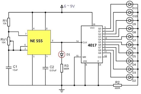 Led Chaser Circuit Using Cd4017