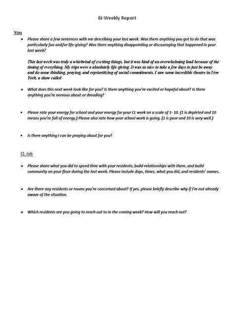 Bi Weekly Report Template Pdf