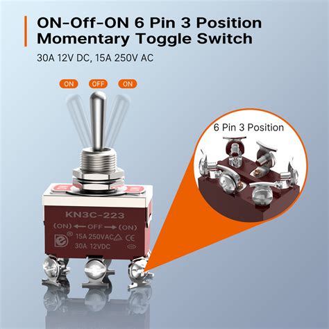 30a 12vdc Momentary 3 Position On Off On Dpdt 6 Pin Toggle Switch Daier