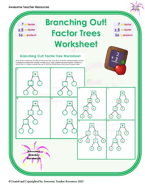 Branching Out Factor Trees Worksheet Factor Trees Teacher Resources Worksheets