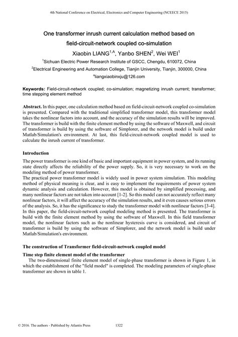 Pdf One Transformer Inrush Current Calculation Method Based On Field Circuit Network Coupled