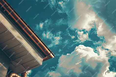 Premium Photo New Brown Copper Gutter Under A Cloudy Blue Sky
