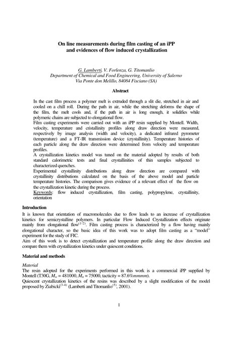 Pdf On Line Measurements During Film Casting Of An Ipp And Evidences