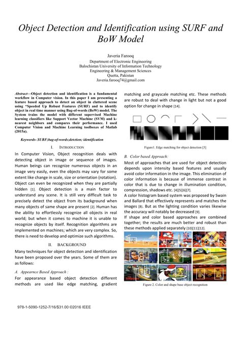 Pdf Object Detection And Identification Using Surf And Bow Model”