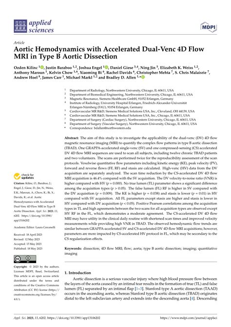 Pdf Aortic Hemodynamics With Accelerated Dual Venc 4d Flow Mri In Type B Aortic Dissection