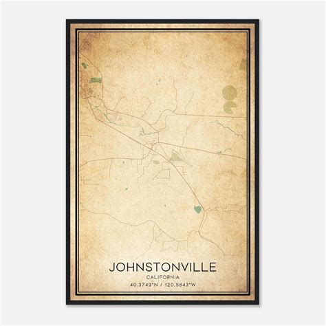 Vintage Johnstonville California Map Poster Johnstonville Ca City Road