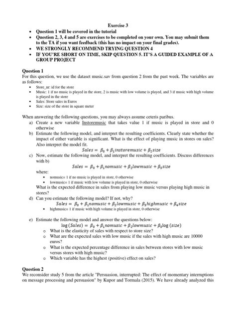 Exercise 3 Pdf Errors And Residuals Linear Regression