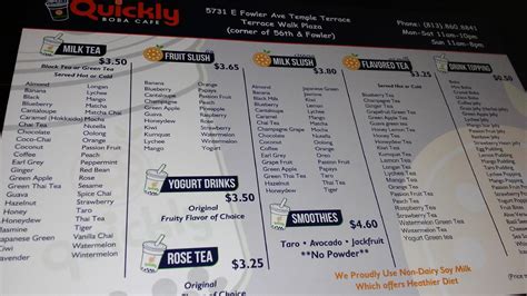 Menu At Quickly Boba Cafe Usf Temple Terrace