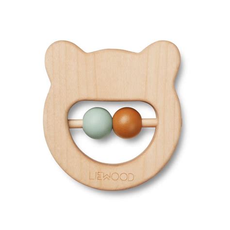 Liewood Ivalu Wooden Teether Mr Bear Natural Leo And Bella